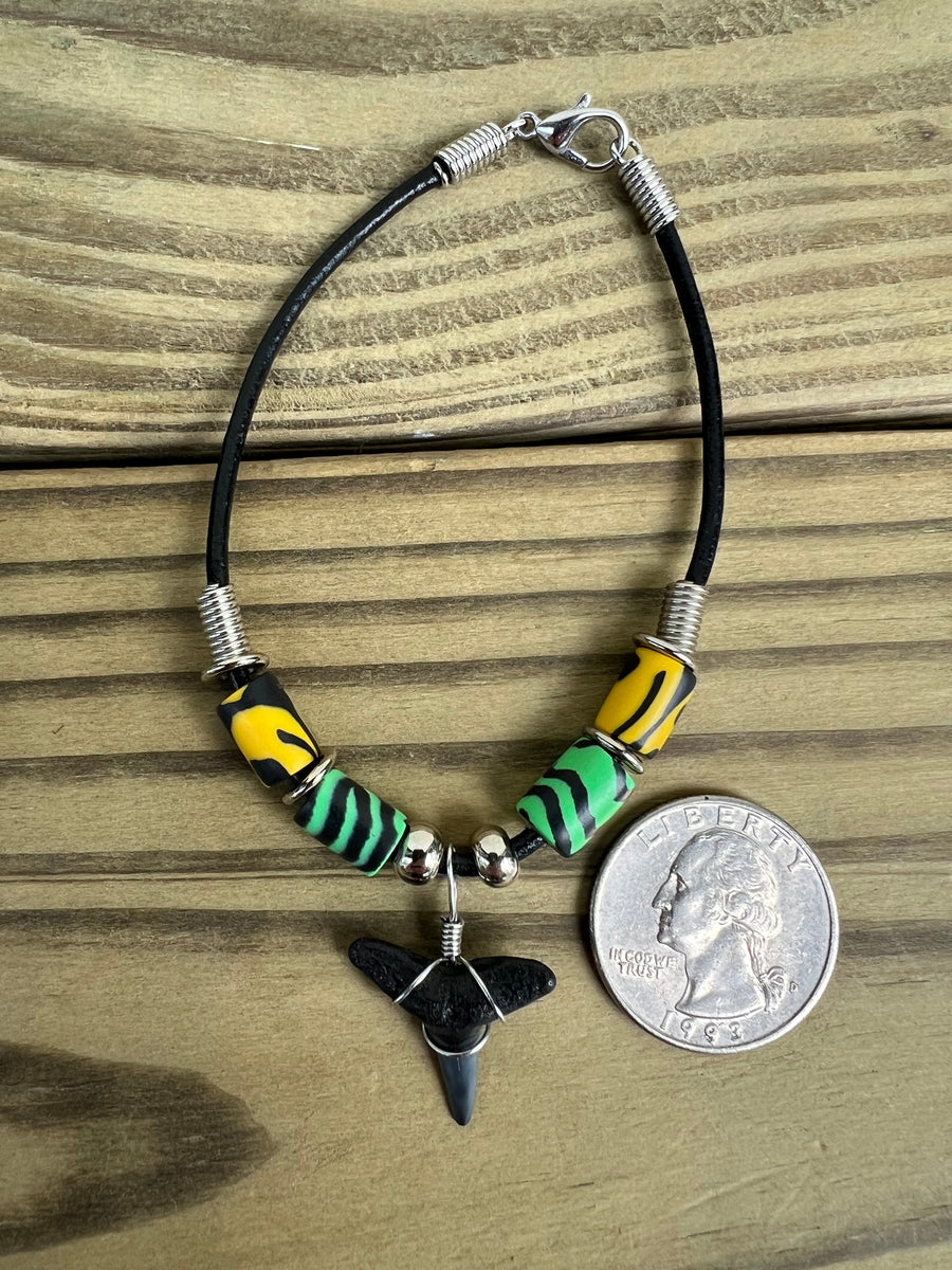Shark Tooth Bracelet With Yellow and Green Femo Beads – Real Shark ...