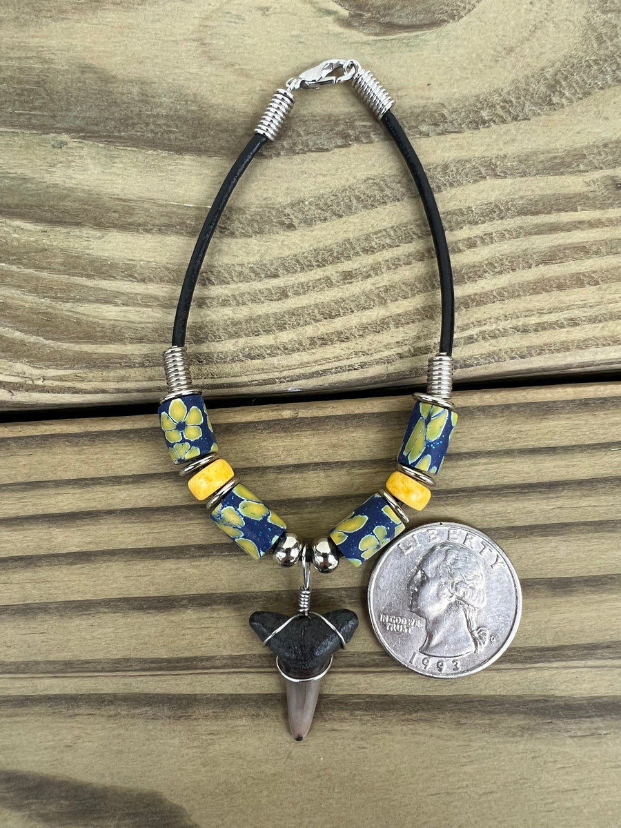 Shark Tooth Bracelet With Flower Femo Beads – Real Shark Tooth Necklaces
